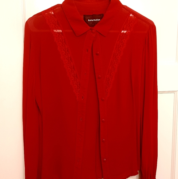 Reformation | Tops | Red Top With Lace Details | Poshmark